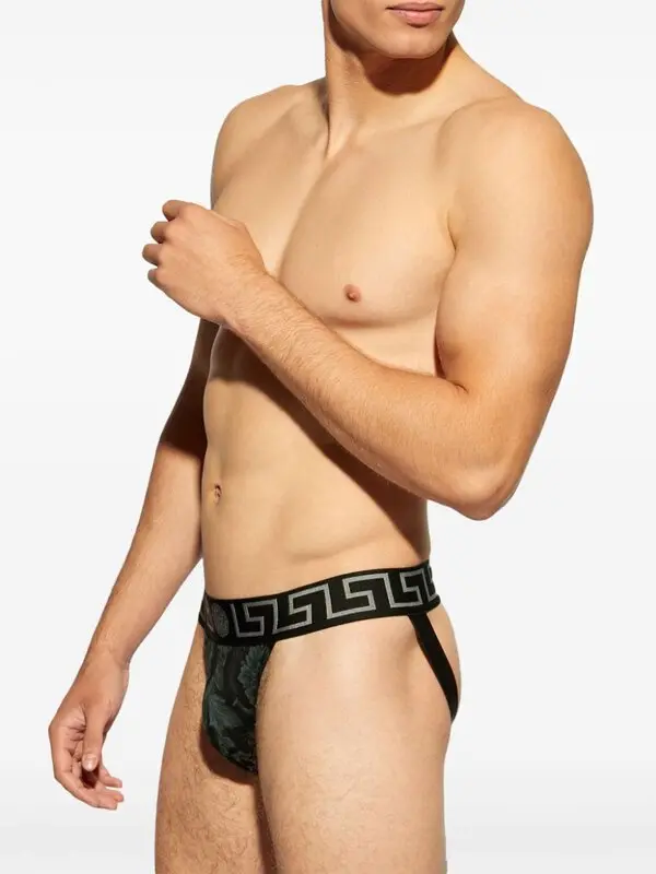 Versace Barocco Stretch-cotton Jockstrap - Black