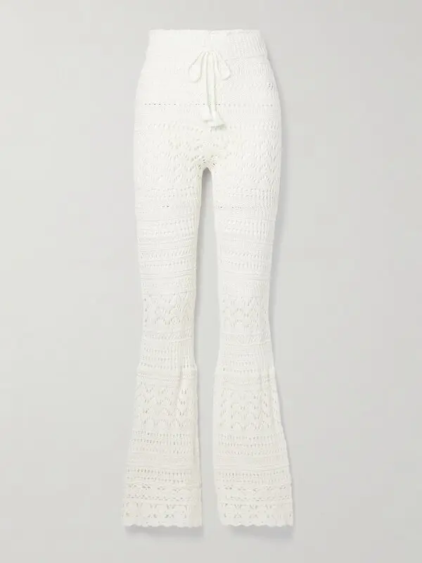 LoveShackFancy Fosta Crocheted Cotton Flared Pants - White