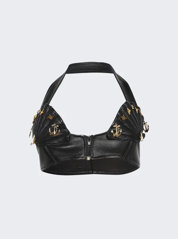 MOMMA'S BLUES Embellished Cropped Leather Top - Black