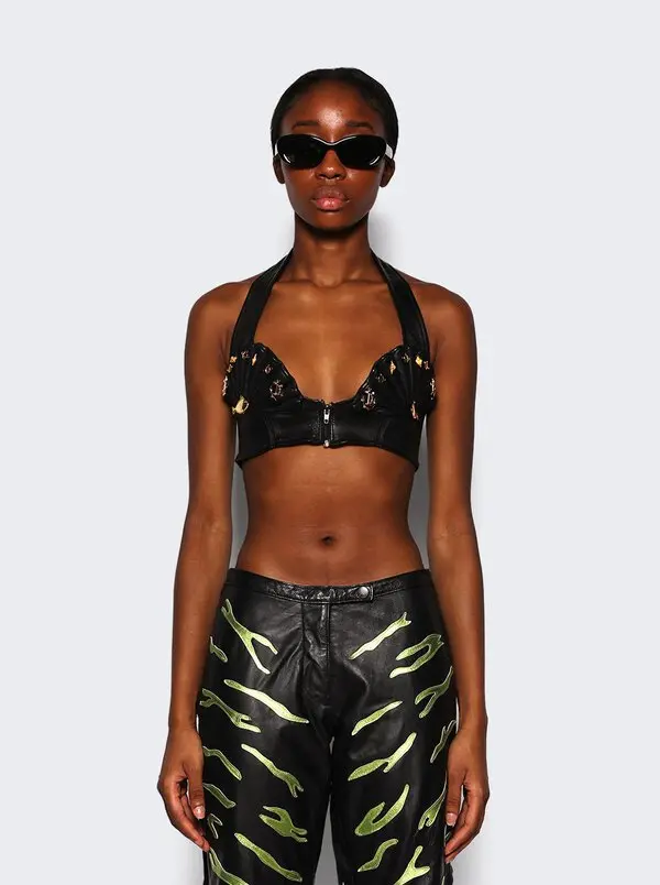 MOMMA'S BLUES Embellished Cropped Leather Top