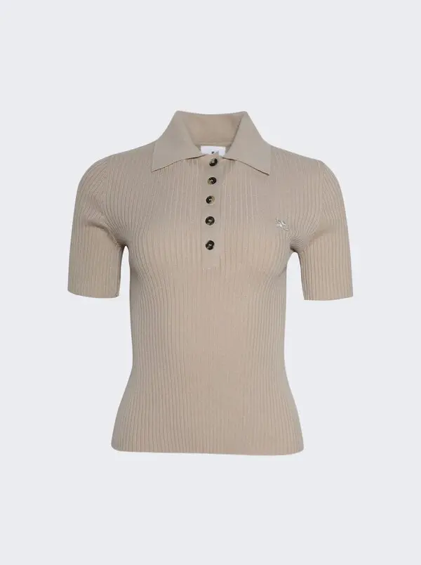 COURREGES Iconic Rib Knit Polo Shirt - Beige