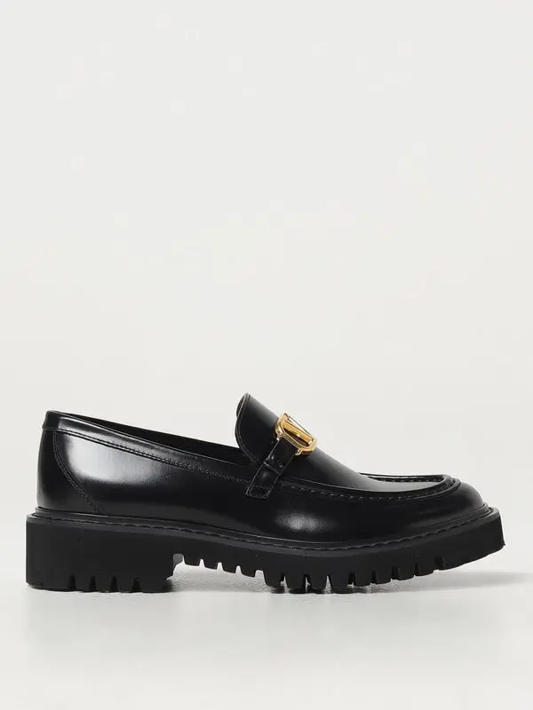 Valentino Garavani Leather Loafers With Gold Tone Detailing - Black