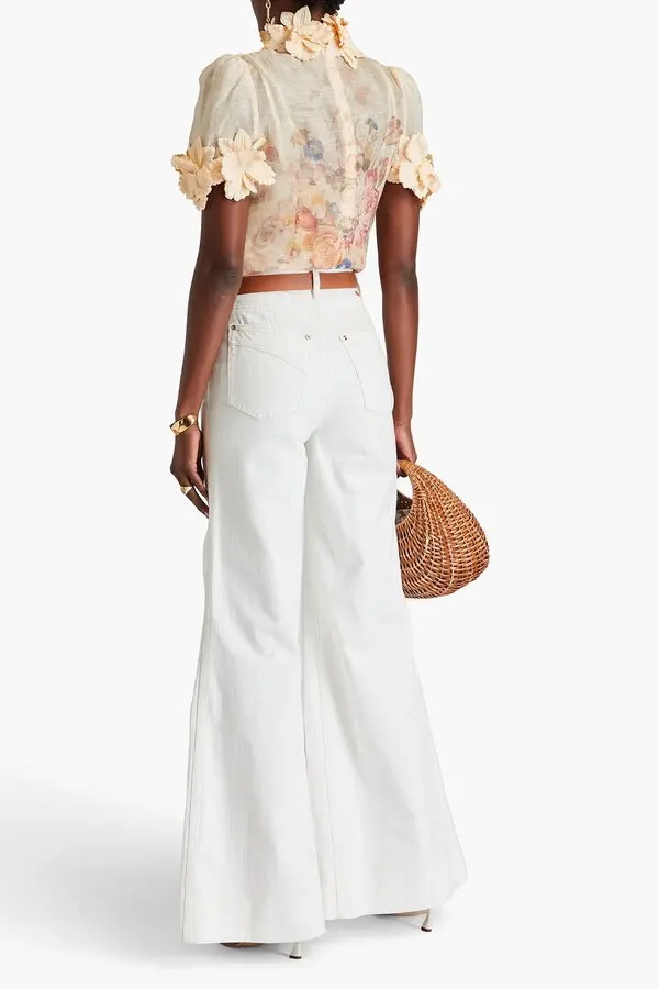 Zimmermann Floral Appliquéd Linen And Silk-blend Top