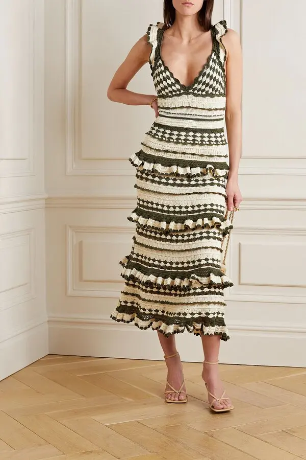 Zimmermann Devi Ruffled Crocheted Cotton Midi Dress In Cream - 75% Off |  Editorialist