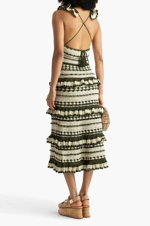 zimmermann devi crochet dress Zimmermann Devi Ruffled Crocheted Cotton Midi Dress In Cream - 75% Off