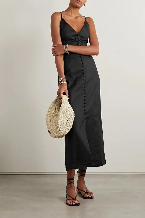 Zimmermann Halcyon Linen Midi Dress In Black - 70% Off | Editorialist