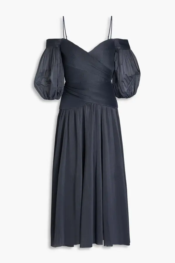 Zimmermann Cold-shoulder Plissé-organza Midi Dress