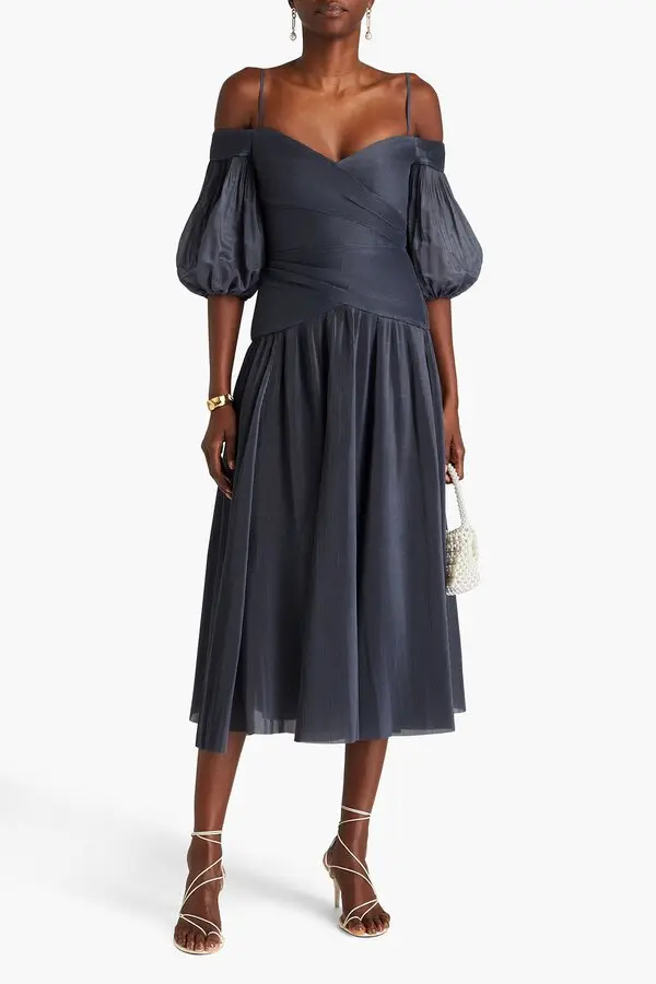 Zimmermann Cold-shoulder Plissé-organza Midi Dress