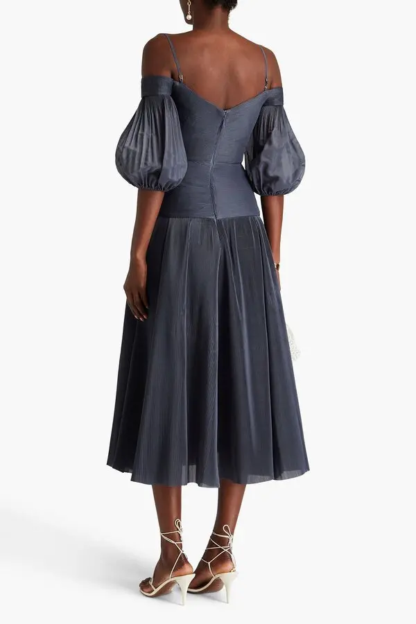 Zimmermann Cold-shoulder Plissé-organza Midi Dress