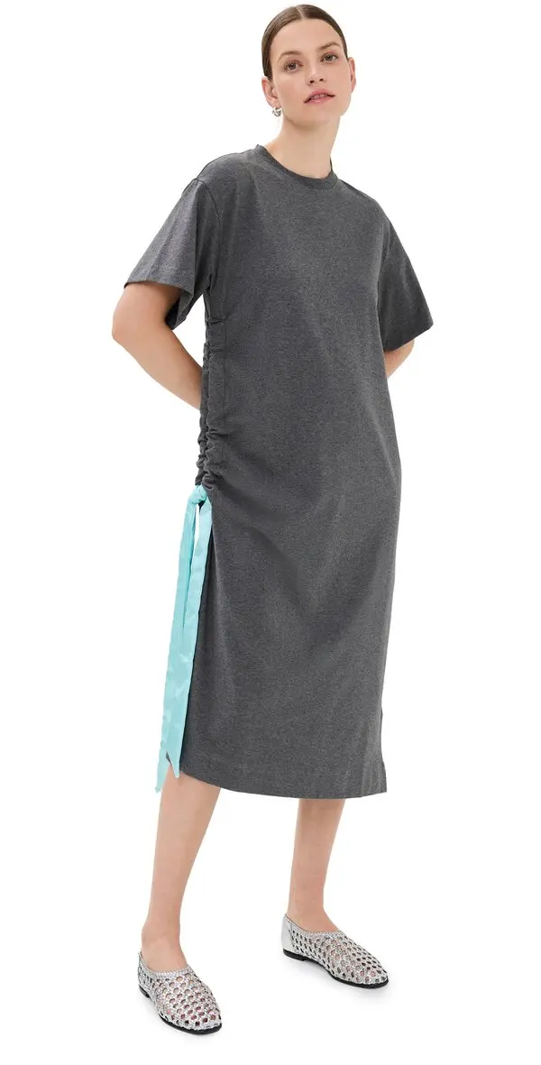 grey satin shirt dress XXS / Petrol TEXTURED SATIN SHIRT DRESS