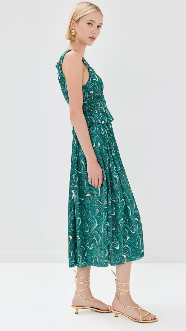 blue and green marble dress 1960s Bright Green Floral Appliqué Shift Dress, sz. M main image 0