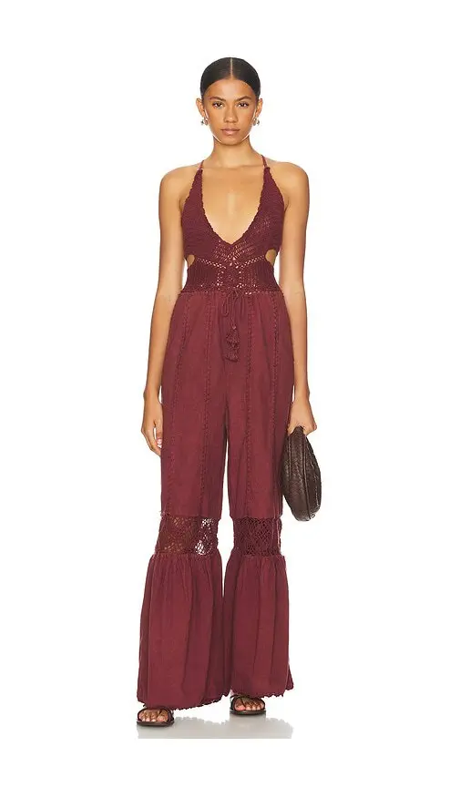 Free People Freya Crochet One Piece Jumpsuit - Brown
