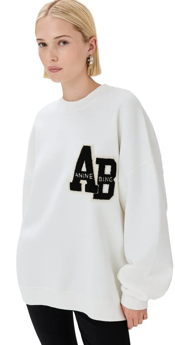 ANINE BING Miles Letterman Sweatshirt - Off White