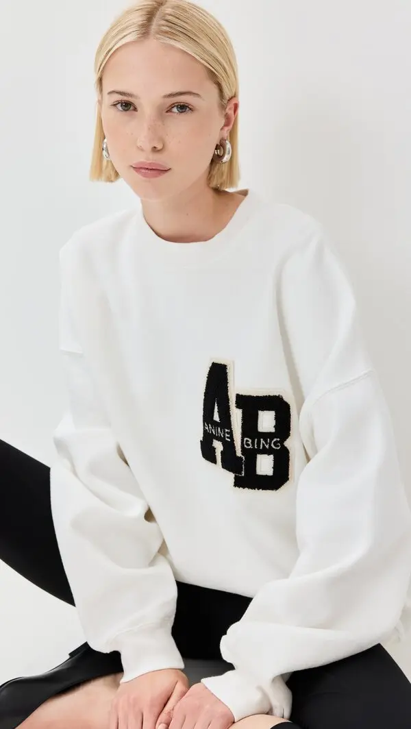 ANINE BING Miles Letterman Sweatshirt - Off White