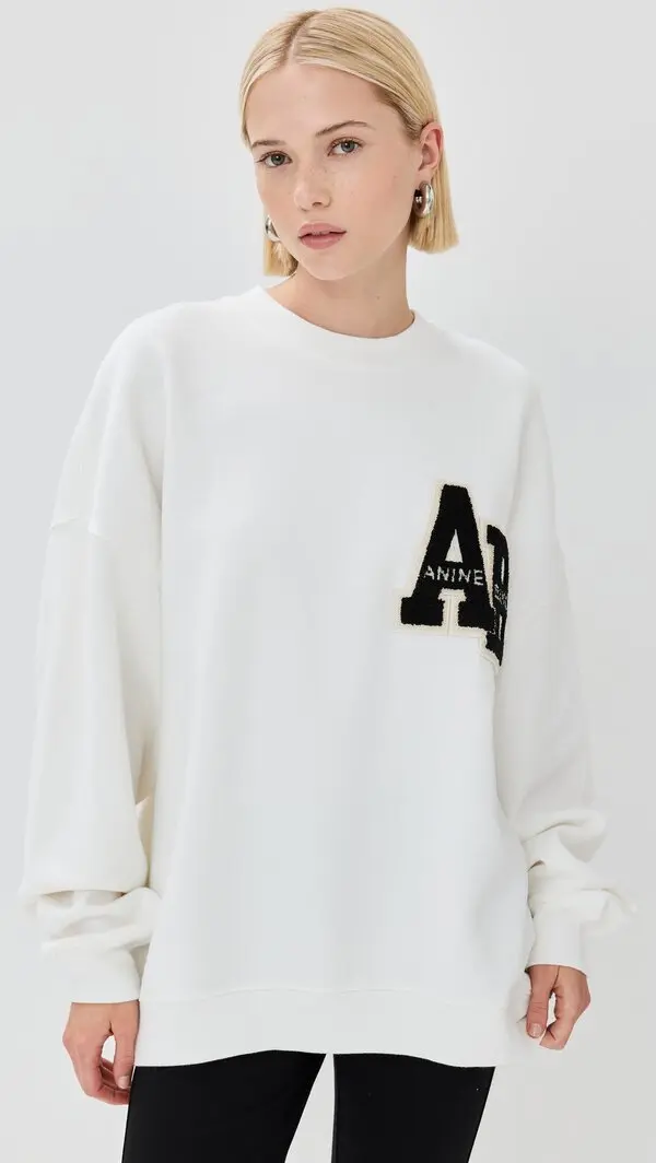 ANINE BING Miles Letterman Sweatshirt - Off White