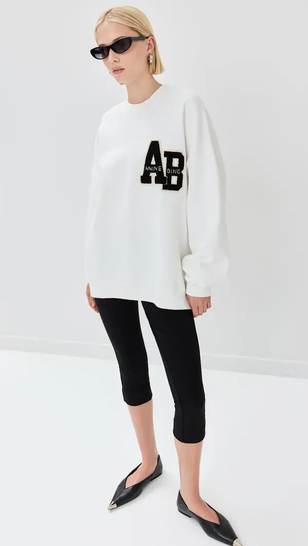ANINE BING Miles Letterman Sweatshirt - Off White