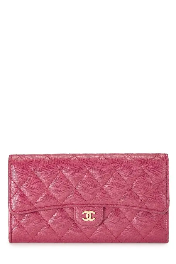 Chanel Caviar Classic Long Flap Wallet - Pink