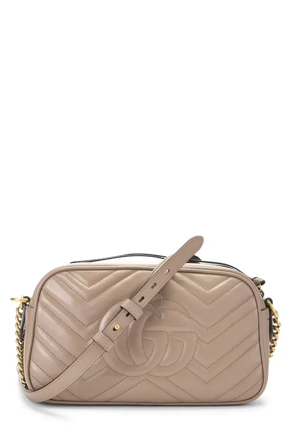 Gucci Leather Gg Marmont Crossbody Bag - Beige