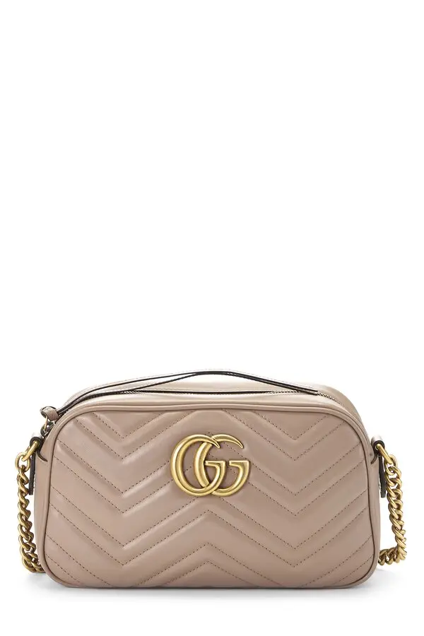 Gucci Leather Gg Marmont Crossbody Bag - Beige