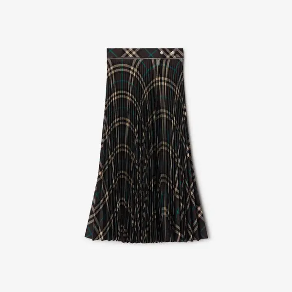 Burberry Pleated Check Wool Blend Skirt - Snug