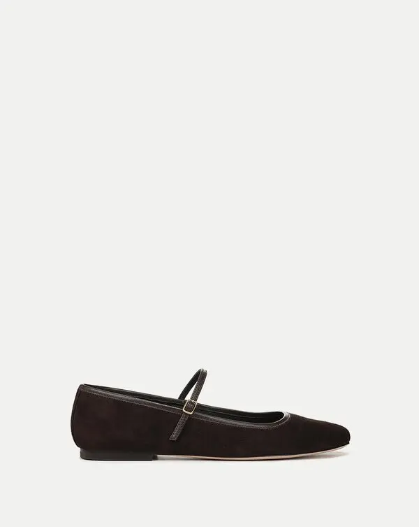 Veronica Beard Ellie Suede Mary Jane Flats - Espresso