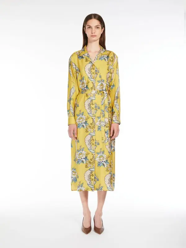 Max Mara Printed Silk Shirt Dress - Yellow | Editorialist