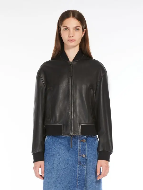 Max Mara Nappa Leather Bomber Jacket