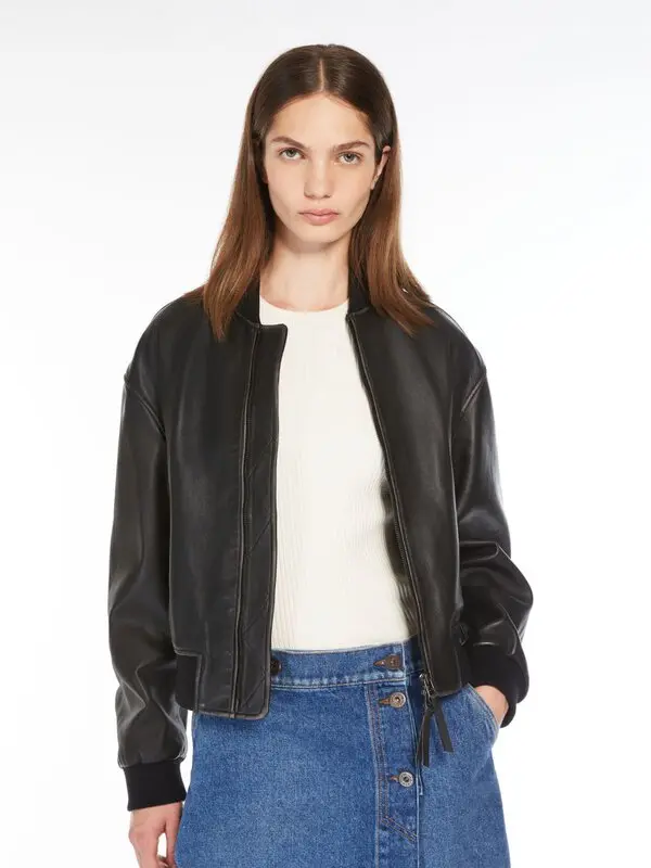 Max Mara Nappa Leather Bomber Jacket