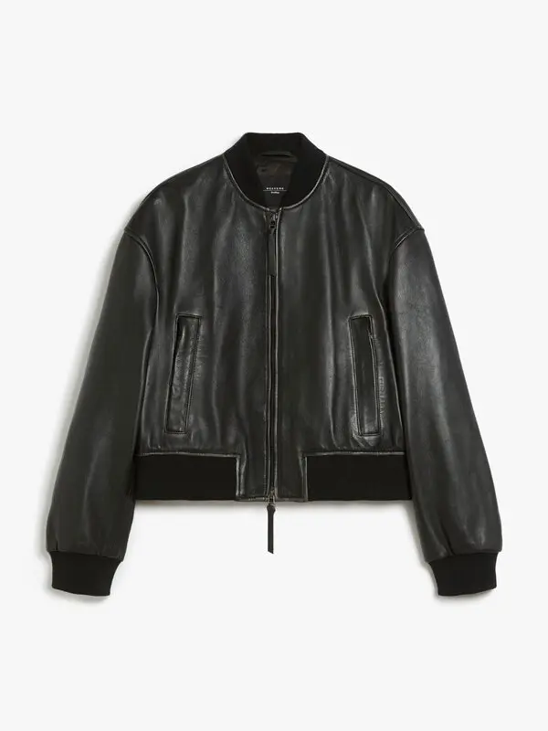 Max Mara Nappa Leather Bomber Jacket