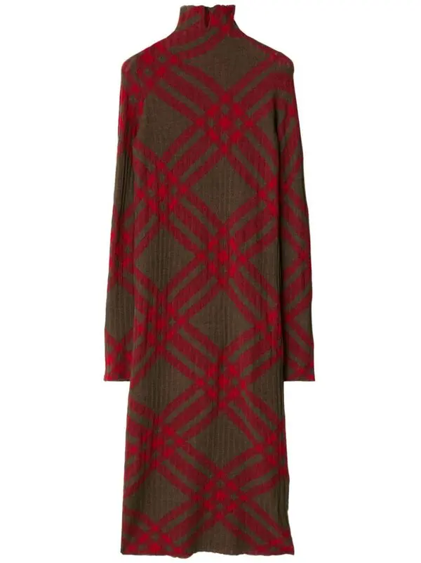 Burberry Checkered Wool-blend Shift Dress - Green