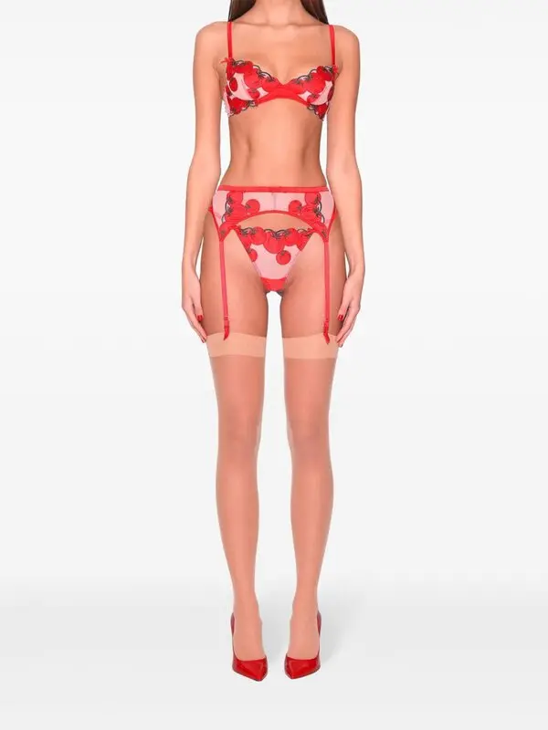 FLEUR DU MAL Pomodoro Embroidered Garter Belt