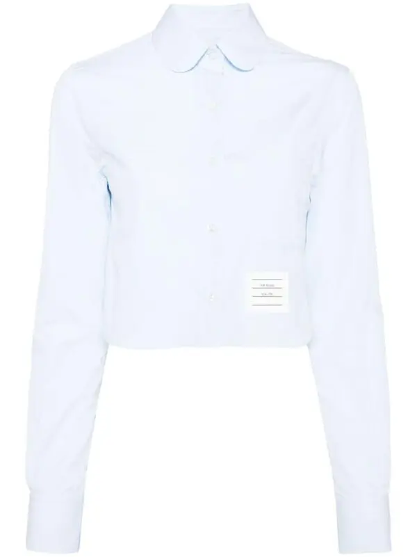 Thom Browne Logo-patch Cropped Shirt - Blue