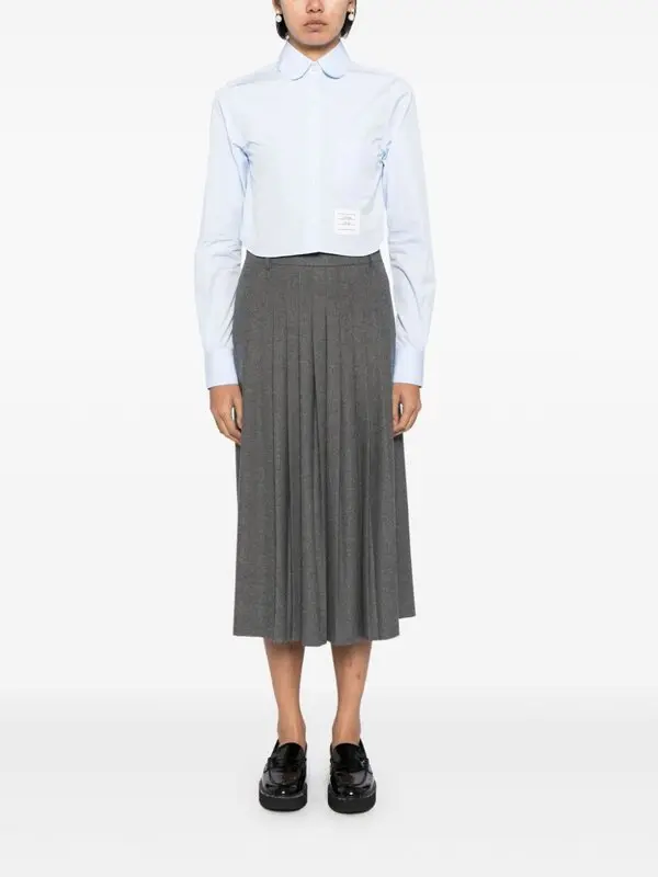 Thom Browne Logo-patch Cropped Shirt - Blue