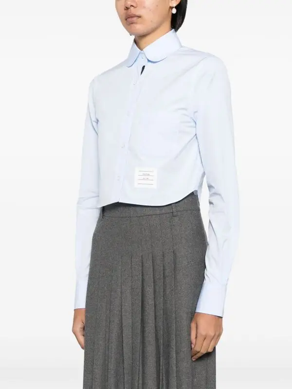 Thom Browne Logo-patch Cropped Shirt - Blue
