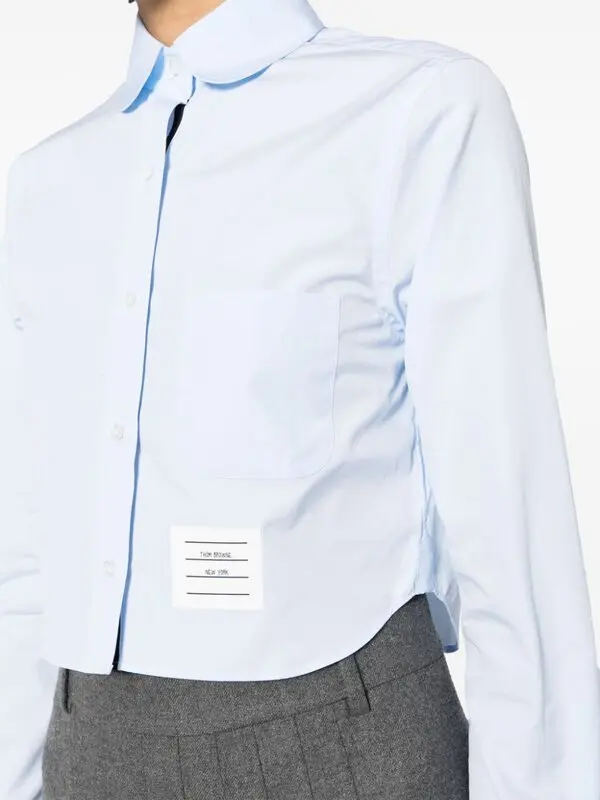 Thom Browne Logo-patch Cropped Shirt - Blue