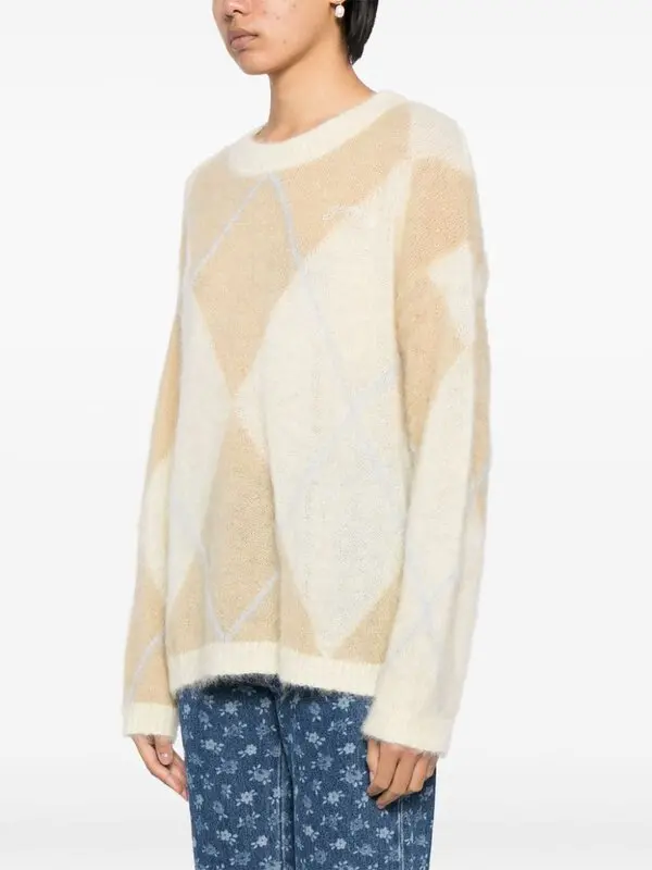 GANNI Logo-embroidered Argyle-intarsia Jumper - Brown