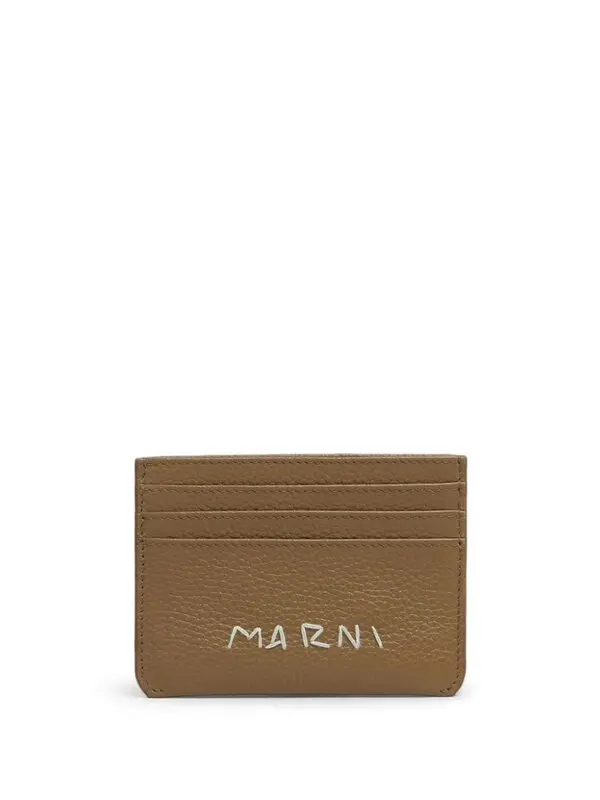 Marni Logo-embroidered Leather Card Holder - Brown