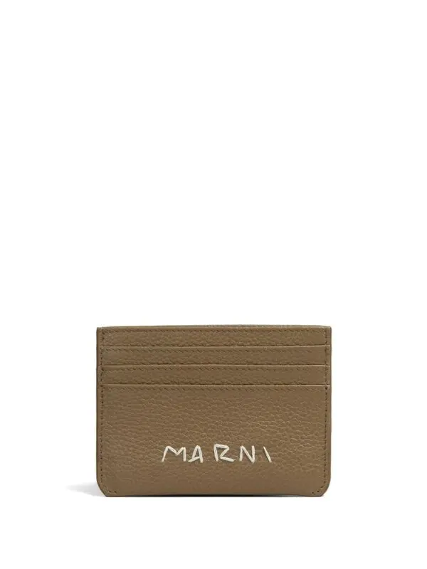 Marni Logo-embroidered Leather Card Holder - Brown