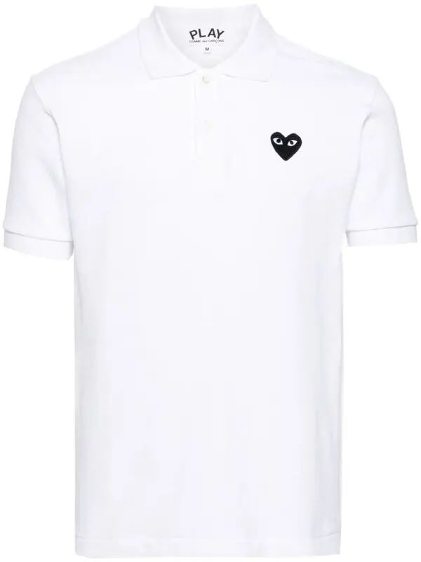 Play Comme Des Garcon Heart-patch Cotton Polo Shirt - White