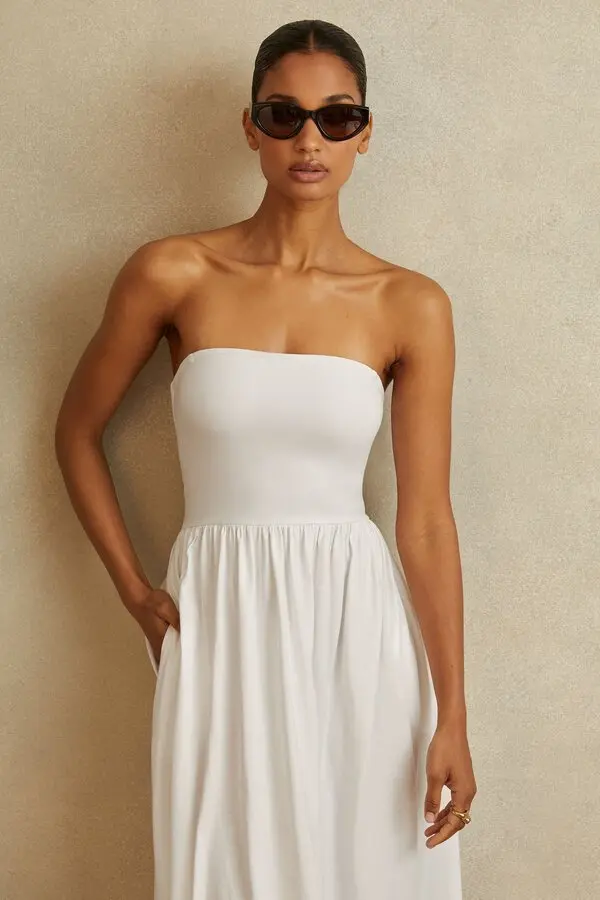 Reiss Yara Removable Strap Jersey Beach Dress - White | Editorialist