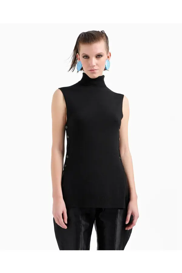 Giorgio Armani Virgin Wool Mock-neck Top