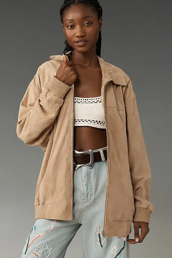 LAMARQUE Caden Oversized Suede Bomber Jacket