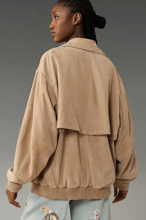 LAMARQUE Caden Oversized Suede Bomber Jacket