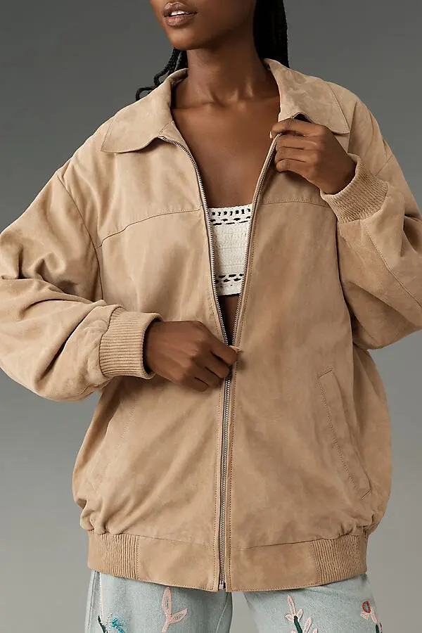 LAMARQUE Caden Oversized Suede Bomber Jacket