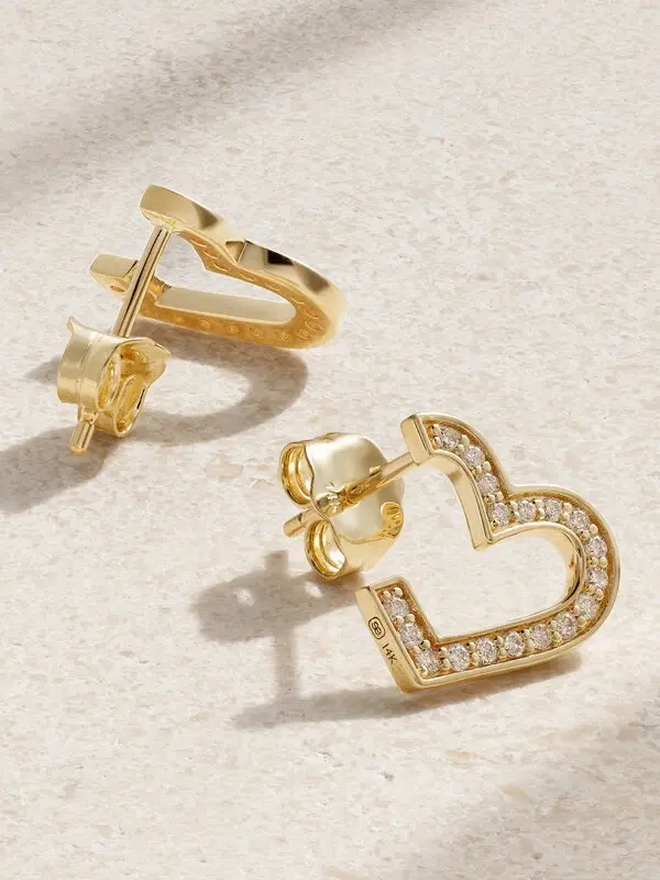 SYDNEY EVAN Small Heart 14-karat Diamond Stud Earrings