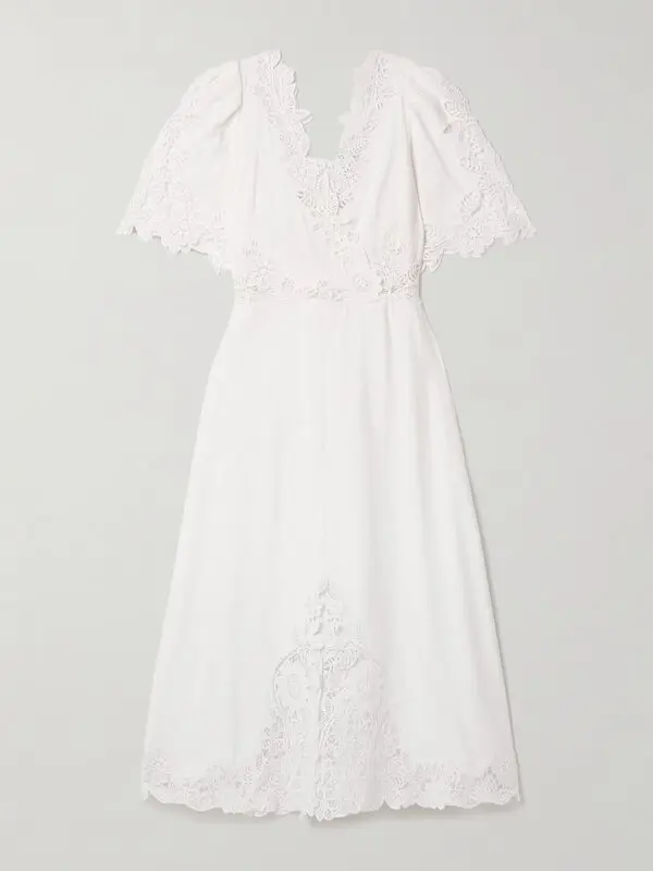 Sea Marcella Lace-trimmed Cotton And Linen-blend Midi Dress