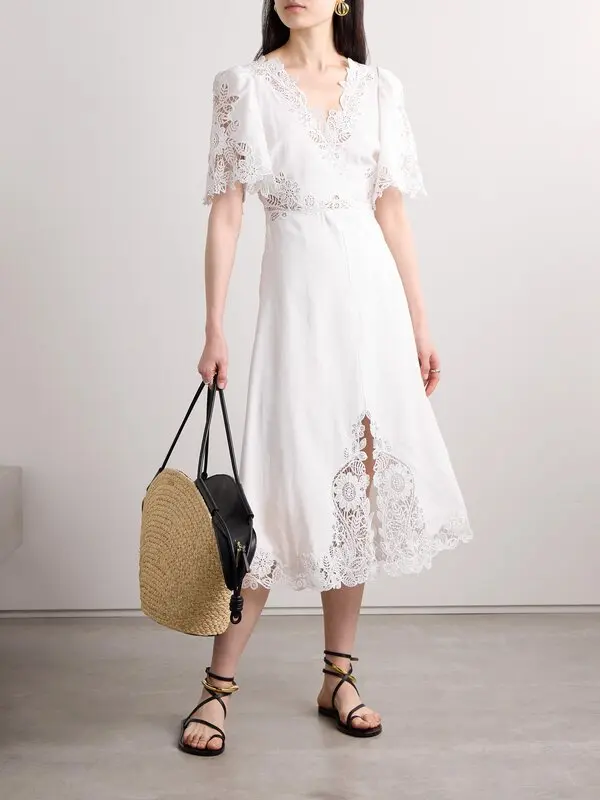 Sea Marcella Lace-Trimmed Cotton And Linen-Blend Midi Dress In