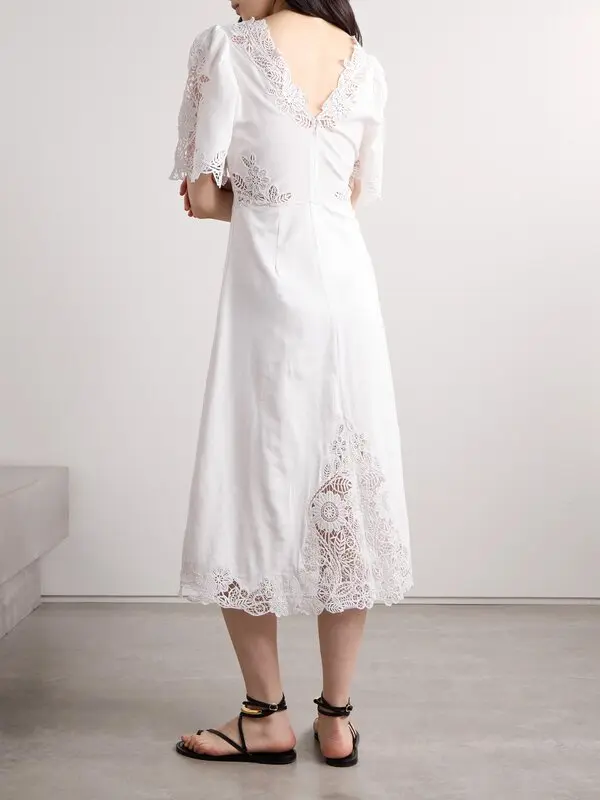 Sea Marcella Lace-trimmed Cotton And Linen-blend Midi Dress