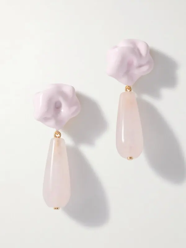 Completedworks Gold-plated, Rose Quartz And Enamel Earrings - Pink