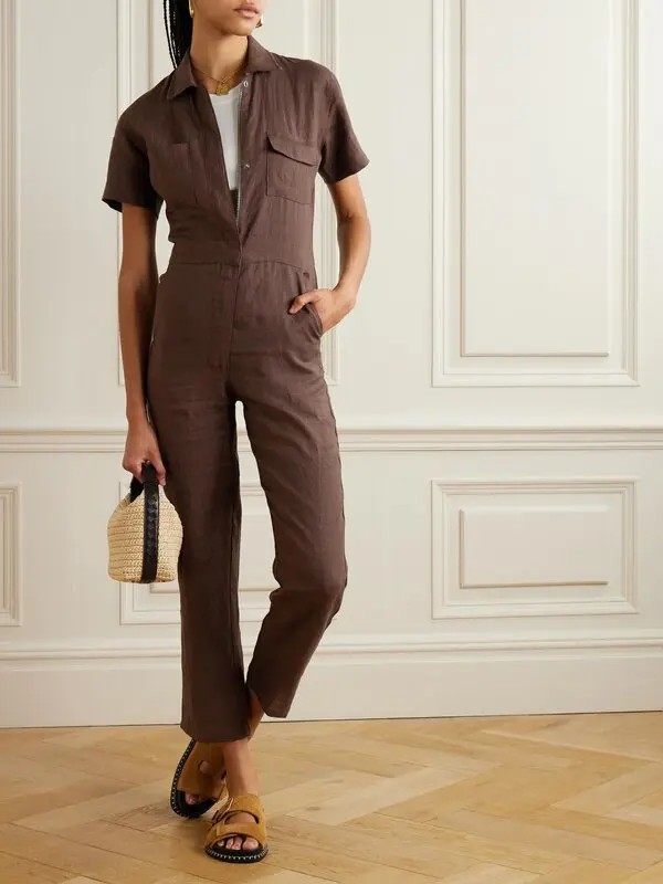 RIVET UTILITY Worker Cropped Linen Jumpsuit